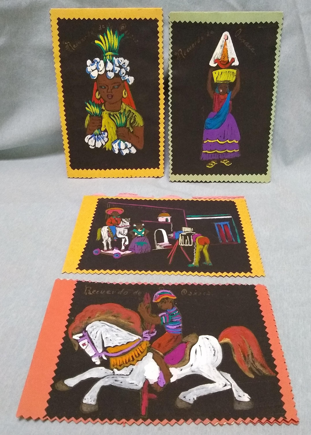Four Vintage Papel Picado Mexican Folk Art Souvenirs Paintings and ...