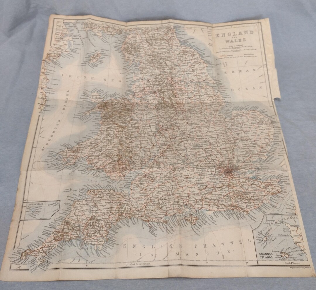 Original 1910 Baedeker Travel Guide Map of England and Wales Approx. 14 ...