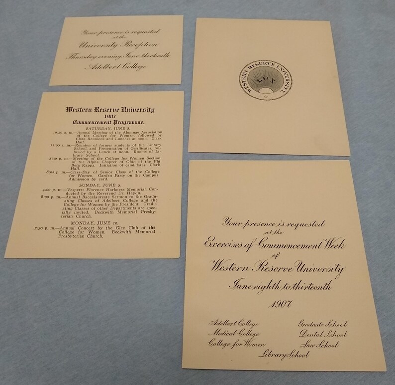 1907 Commencement Invitation and Program Western Reserve University ...