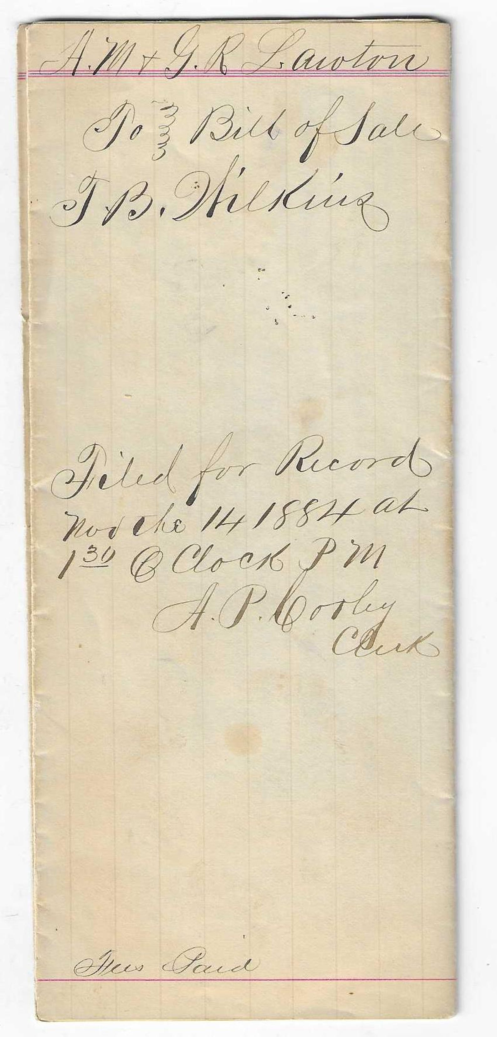 Original Handwritten 1884 Bill of Sale for Livestock and Land Red River ...