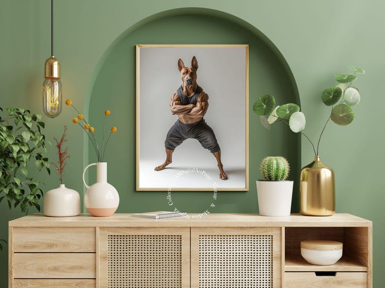 Bodybuilder Doberman Gym Poster: Funny Dog Motivation (digital Print ...