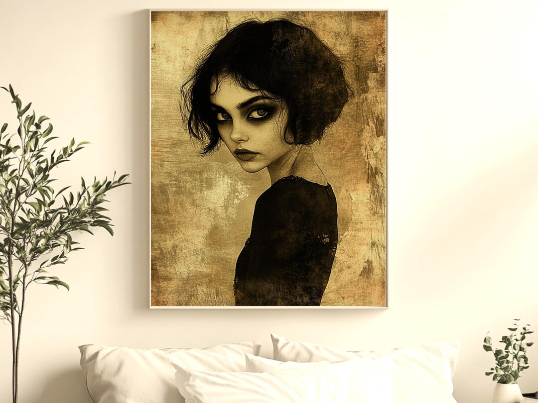 Dark Gothic Female Portrait Art Print: Moody Sepia Grunge (digital ...