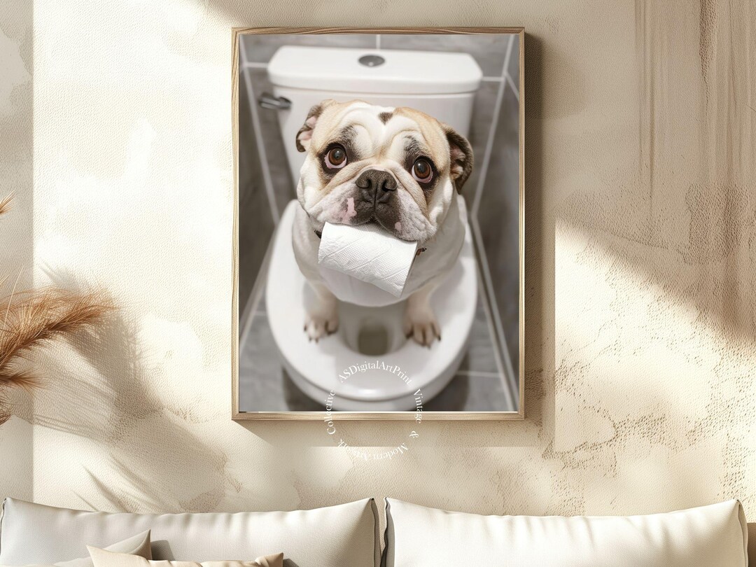 Bulldog Bathroom Decor - Hilarious Toilet Paper Dog Art, Dog Decor ...