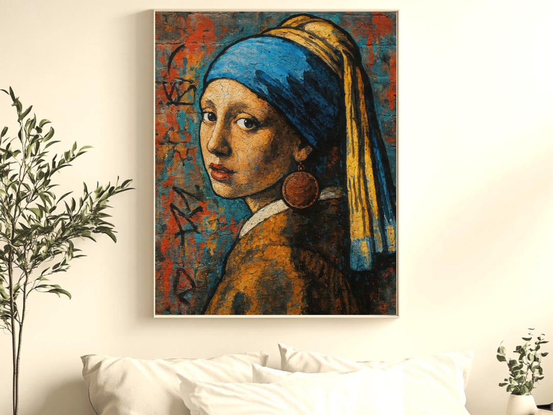 Girl With a Pearl Earring Graffiti Art Print – Modern Urban Portrait ...