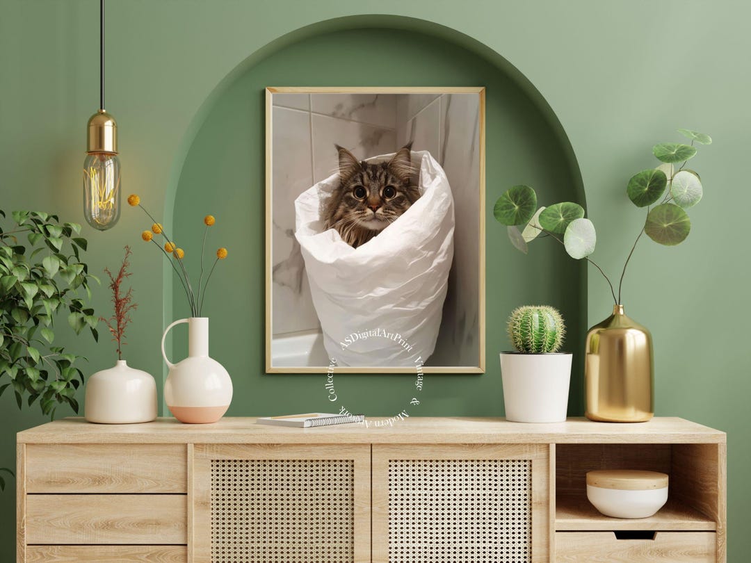 Toilet Paper Guardian – Funny Cat Bathroom Poster, Bathroom Decor ...