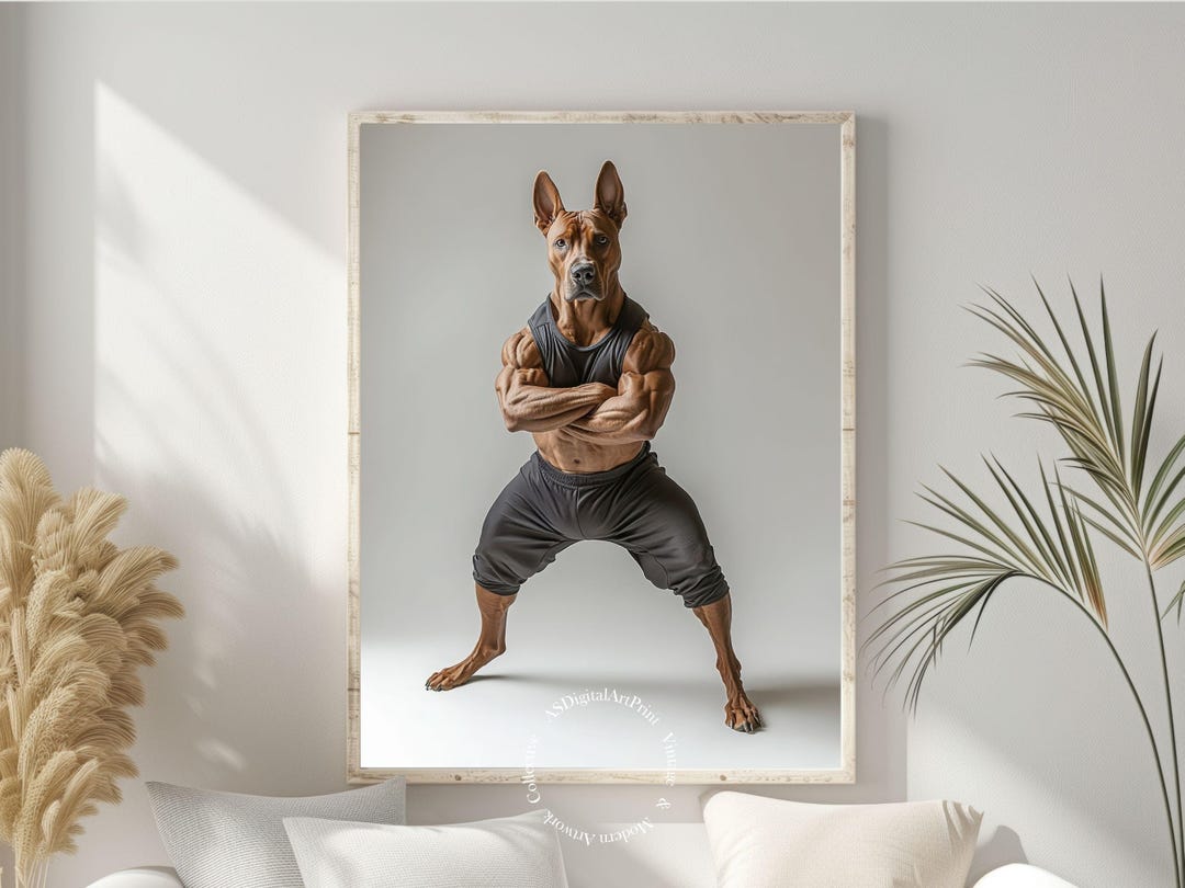 Bodybuilder Doberman Gym Poster: Funny Dog Motivation (digital Print ...