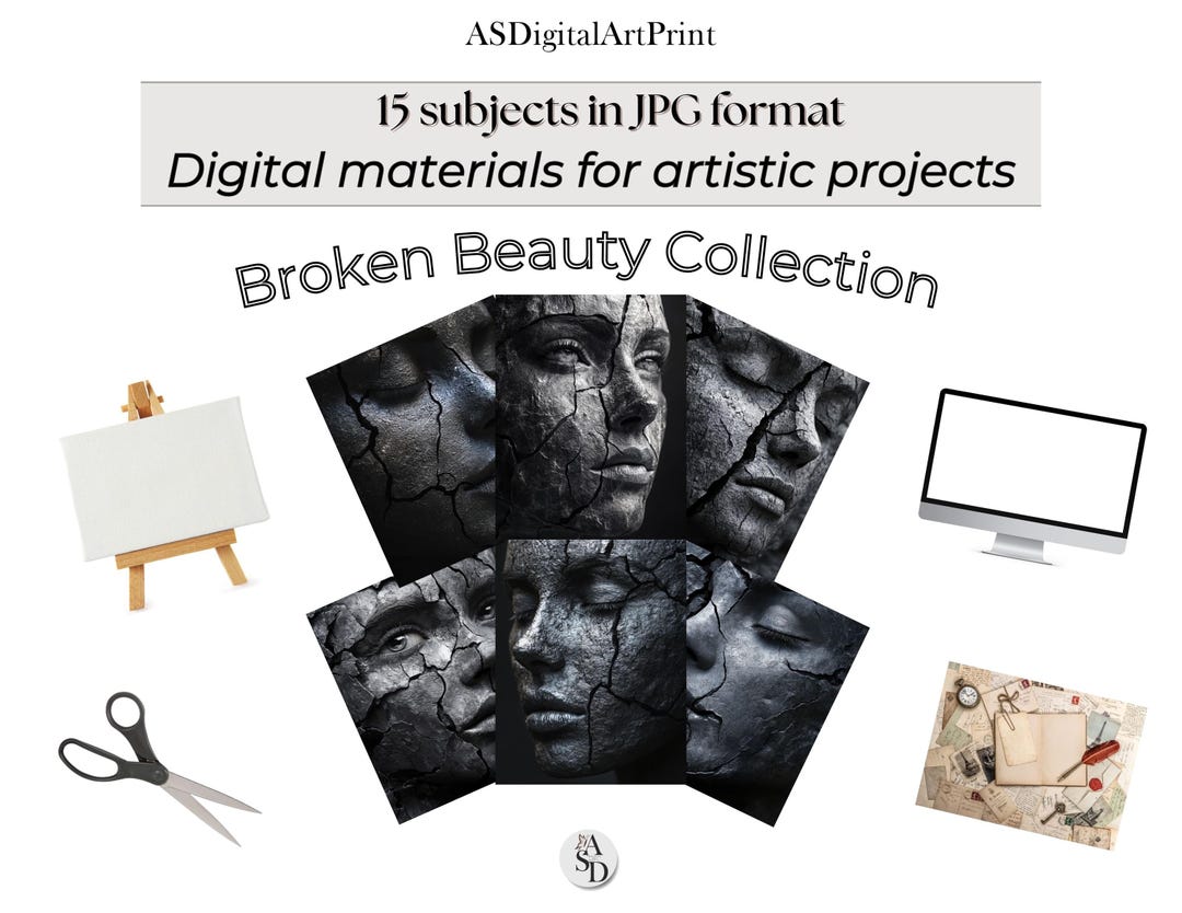 Fractured Faces Clipart: Broken Beauty Digital Art Collection (JPG) - Etsy