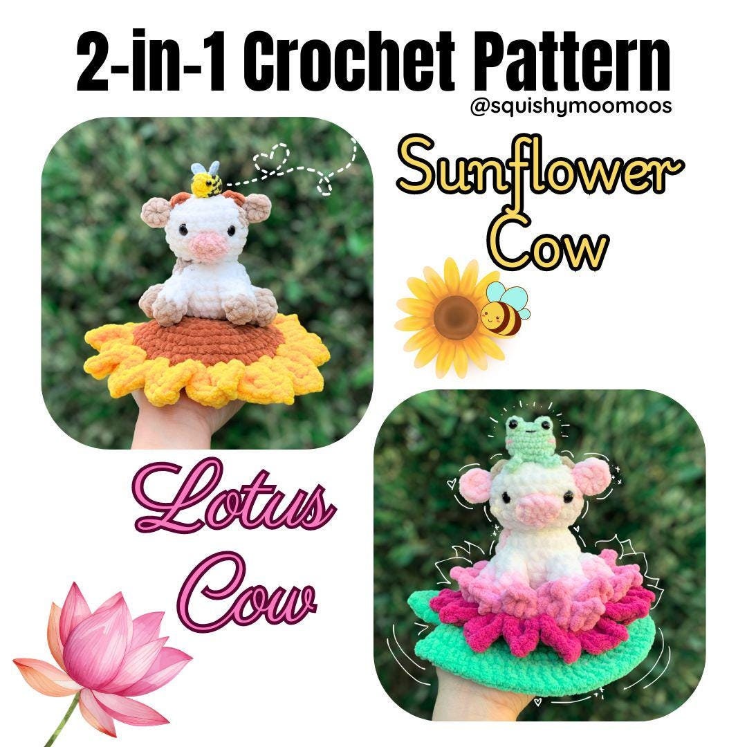 Sunflower and Lotus Cows 2-in-1 Crochet Pattern - Etsy
