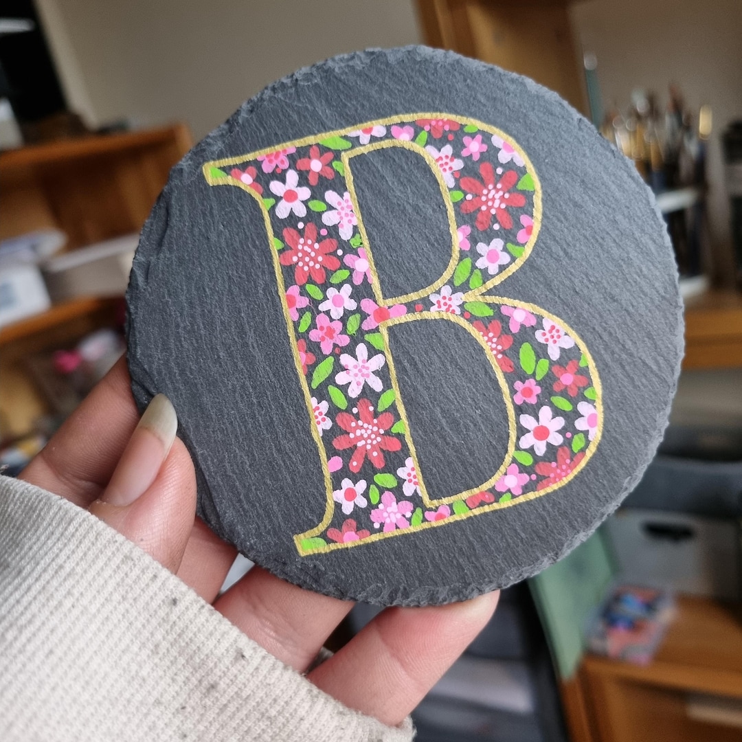 Hand Painted Coaster, Red Berry Inspired Floral Design, Ditsy Floral ...