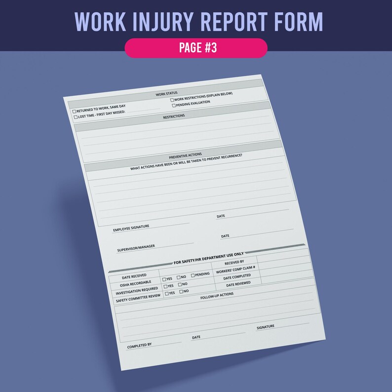 Work Injury Report Form - Etsy