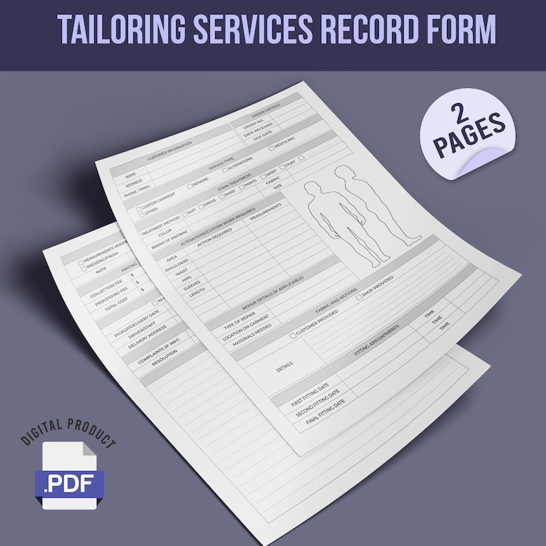 Tailoring Services Record Form - Etsy