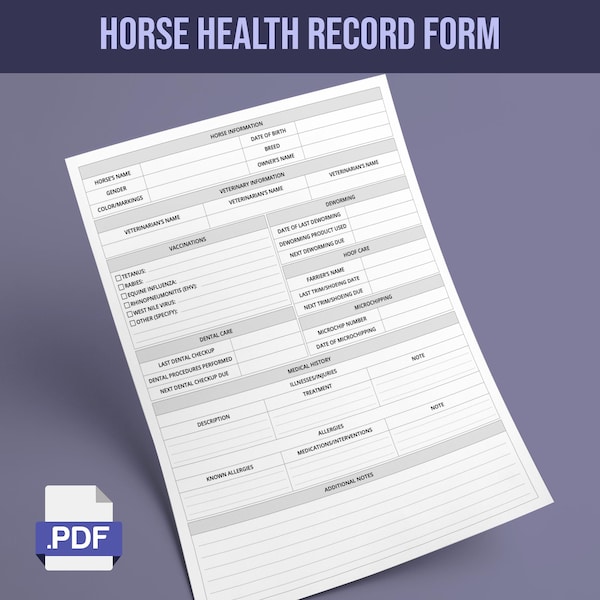 Horse Record Template - Etsy