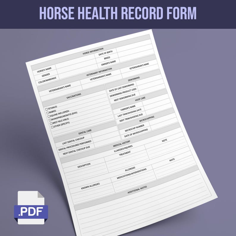 Horse Health Record Form - Etsy