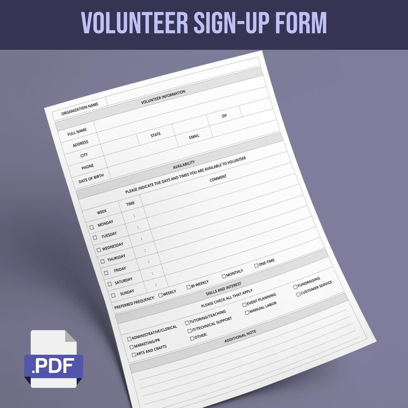 Volunteer Sign-in Log Form | Time Tracking & Participation Records - Etsy