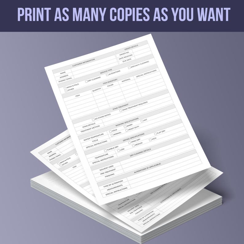 Laundry Services Record Form - Etsy