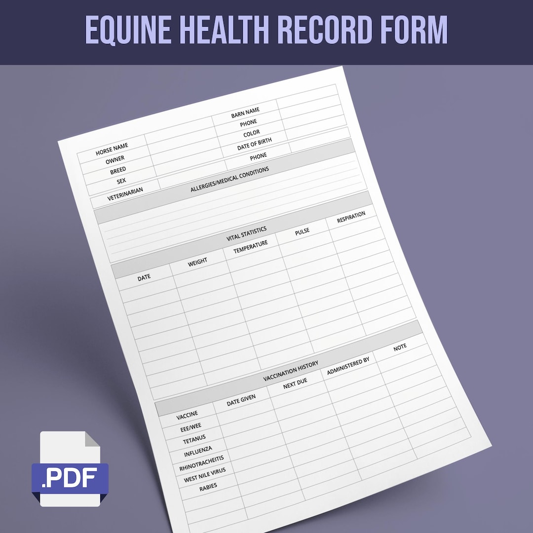 Equine Health Record Form - Etsy