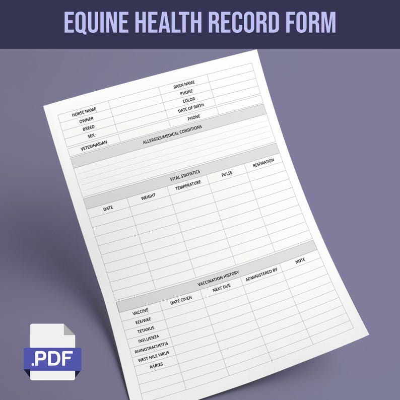 Equine Health Record Form - Etsy