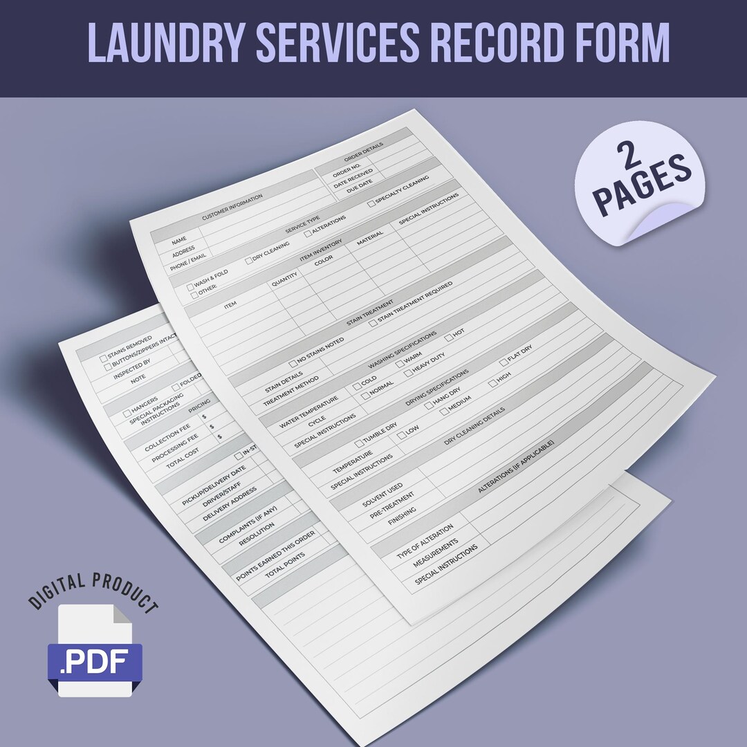 Laundry Services Record Form - Etsy
