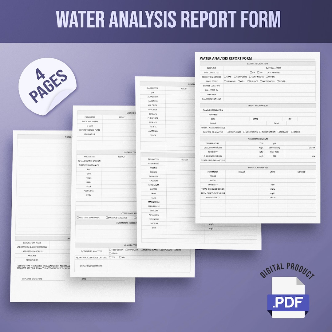 Water Analysis Report Form - Etsy