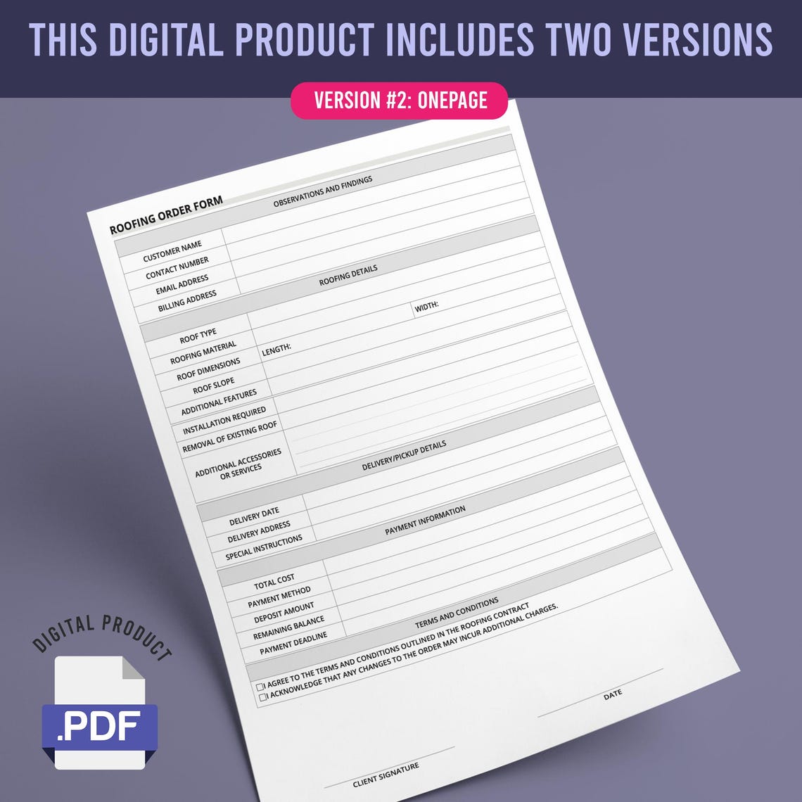 Roofing Work Order Form - Etsy