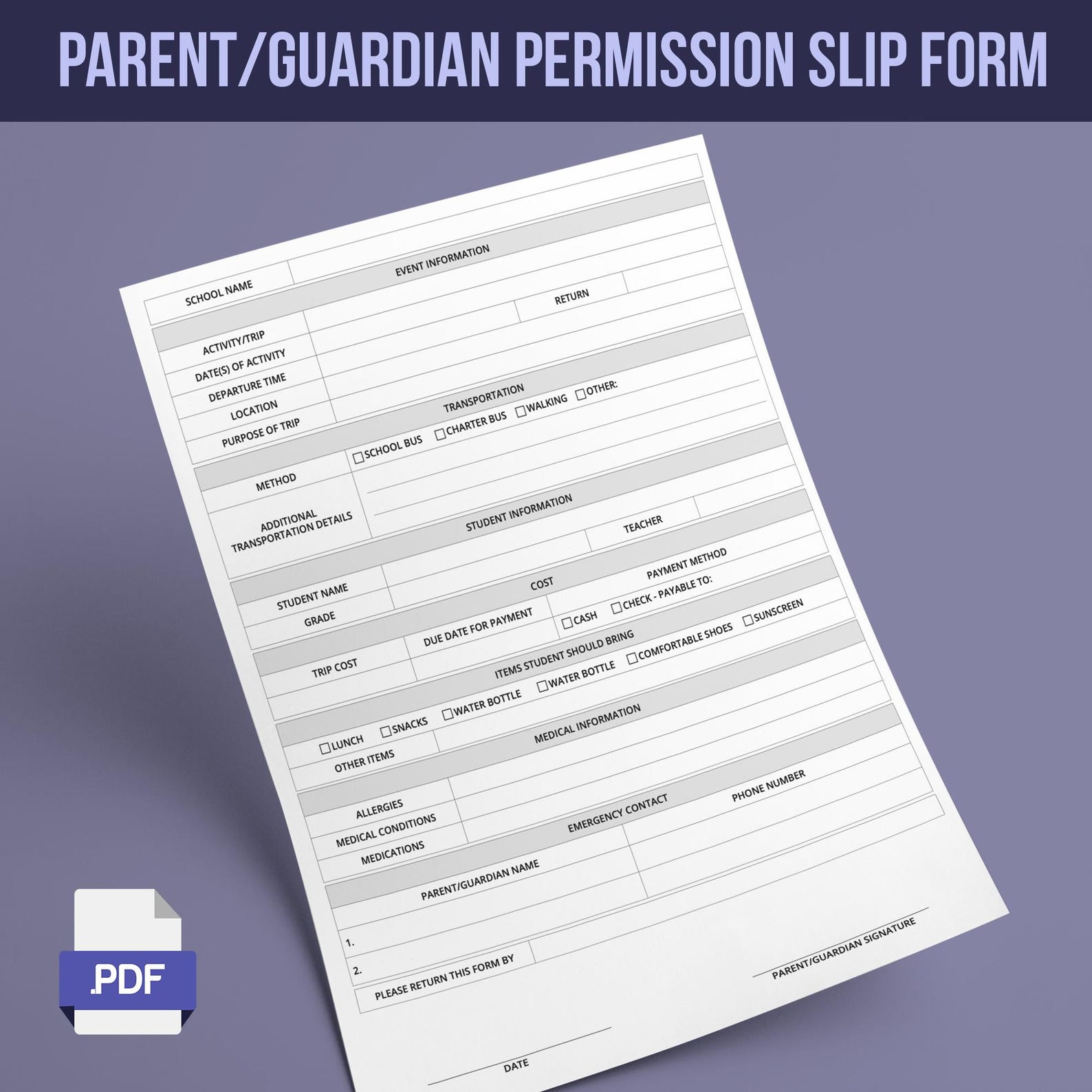 Parent/guardian Permission Slip Form - Etsy