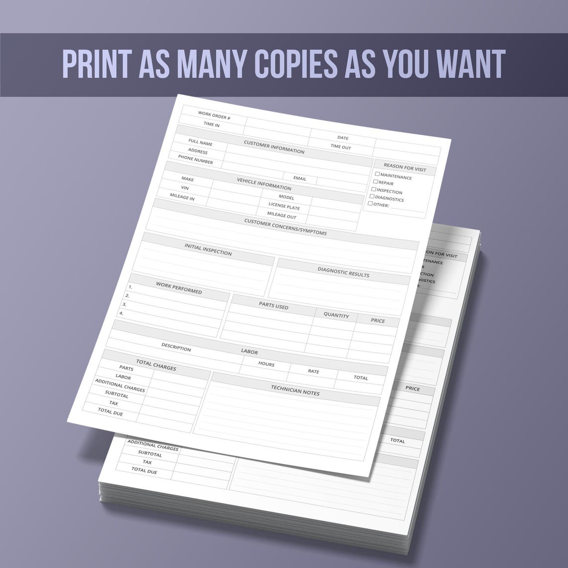 Mechanic Work Order Form Etsy Mechanic Work Order Form Etsy