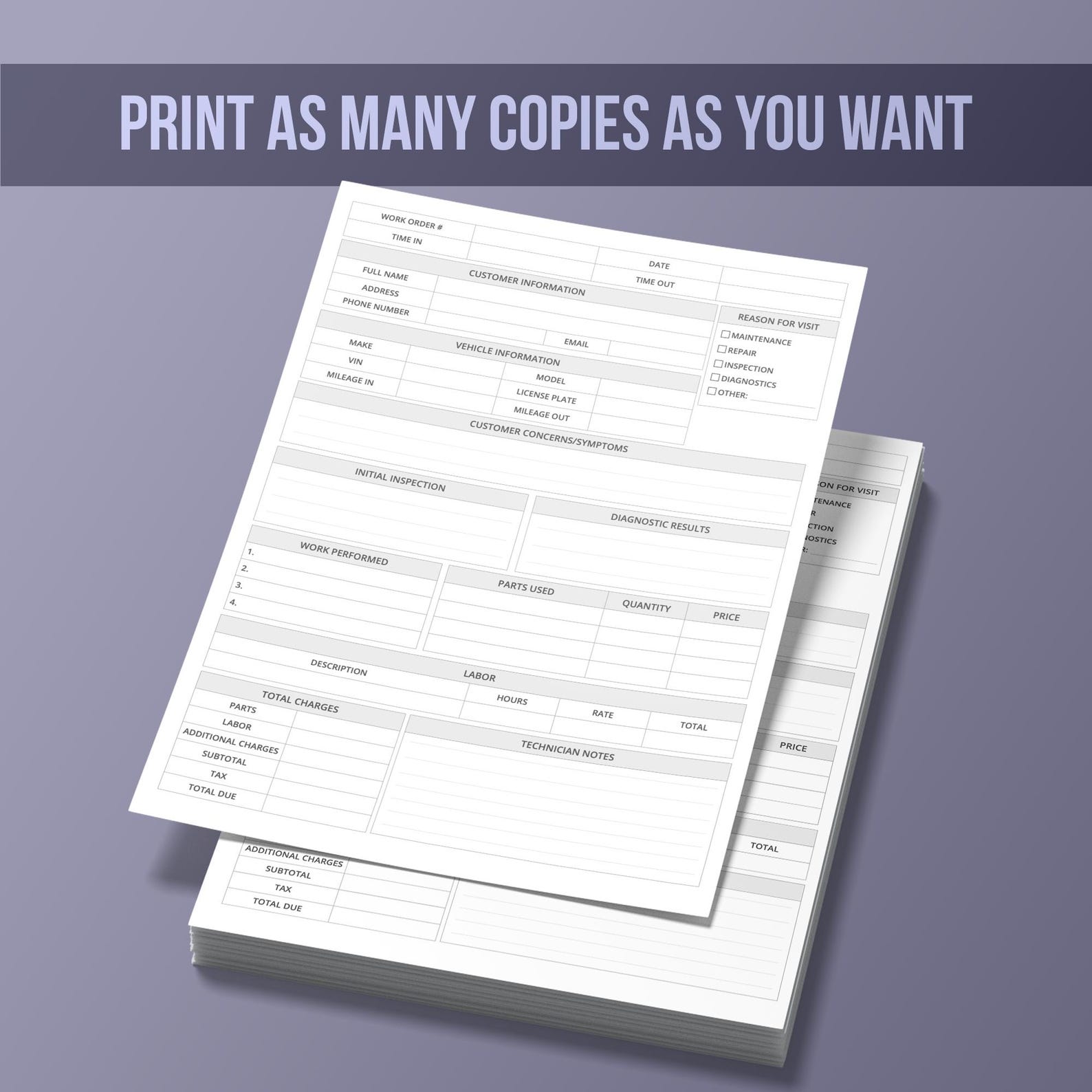 Mechanic Work Order Form - Etsy