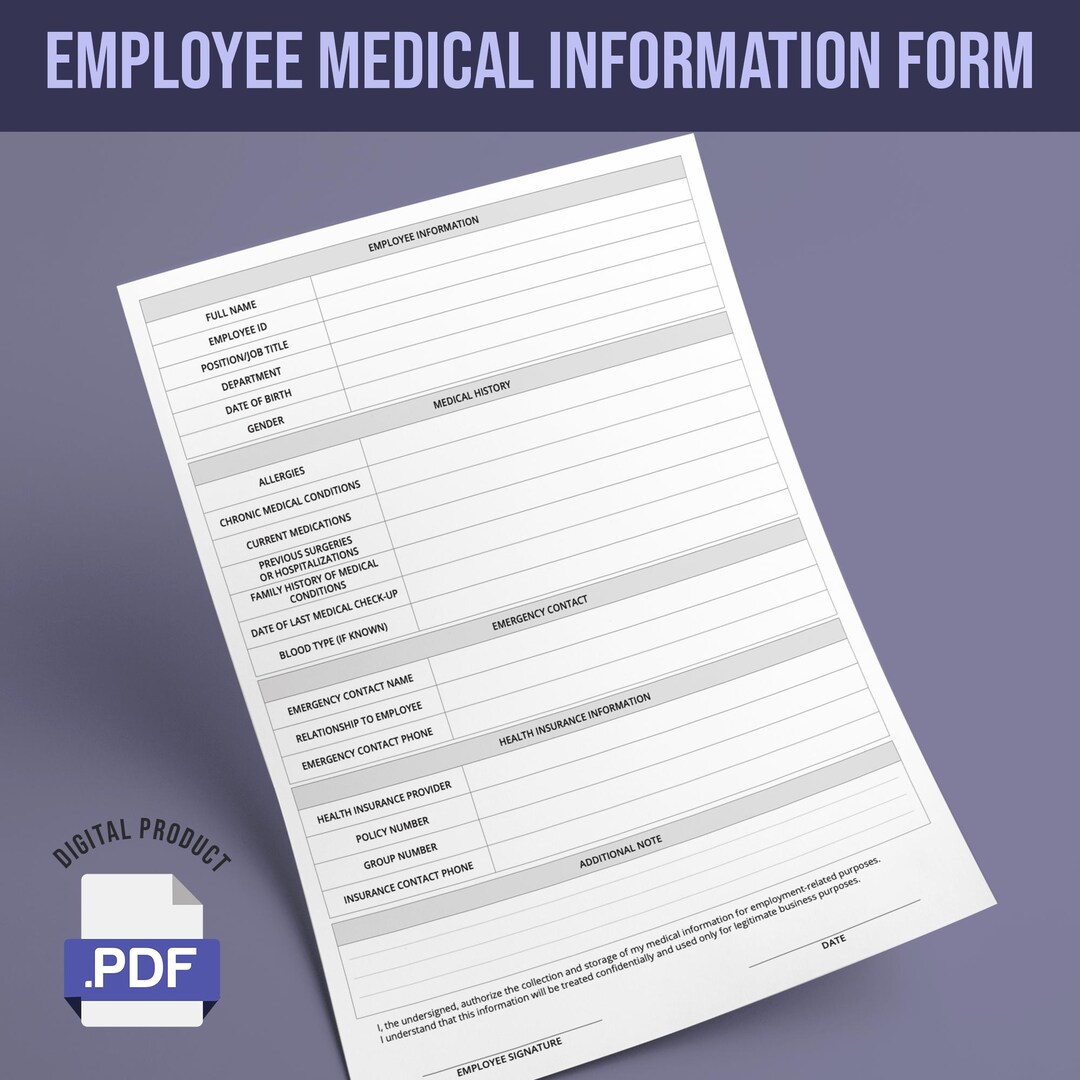 Employee Medical Information Form - Etsy