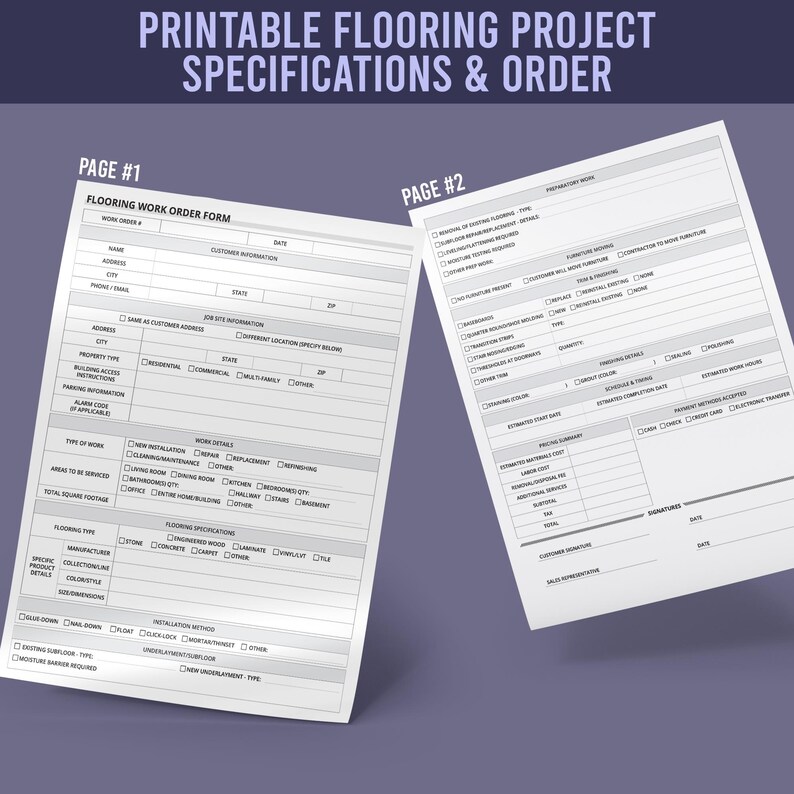 Flooring Work Order Form - Etsy
