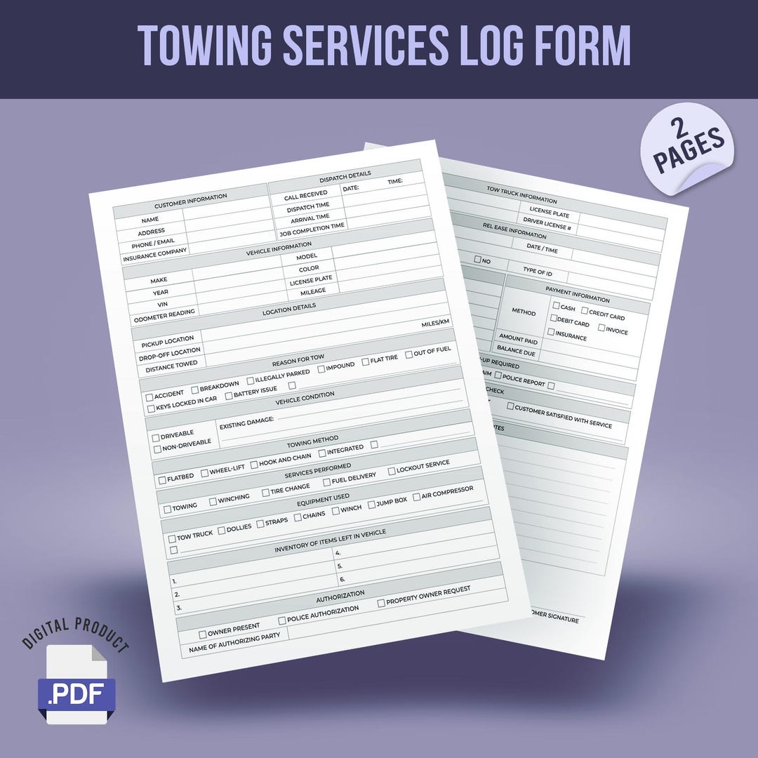 Towing Services Log Form - Etsy