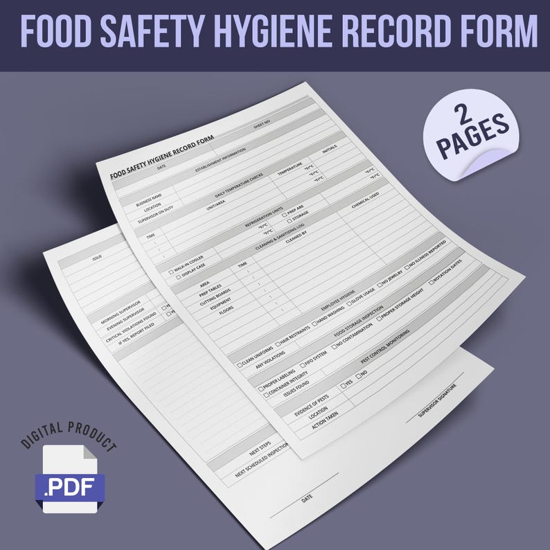 Food Safety Hygiene Record Form - Etsy