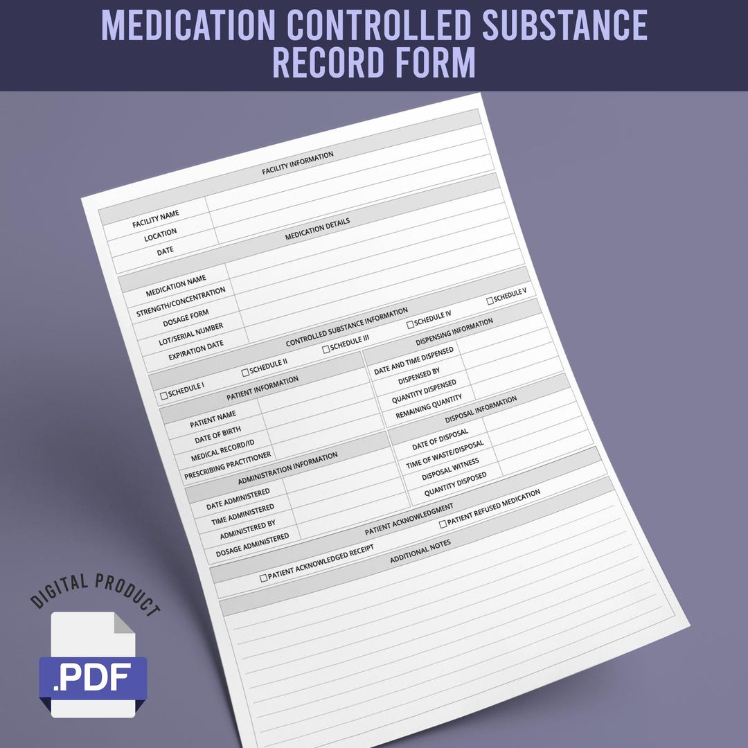 Medication Controlled Substance Record Form - Etsy