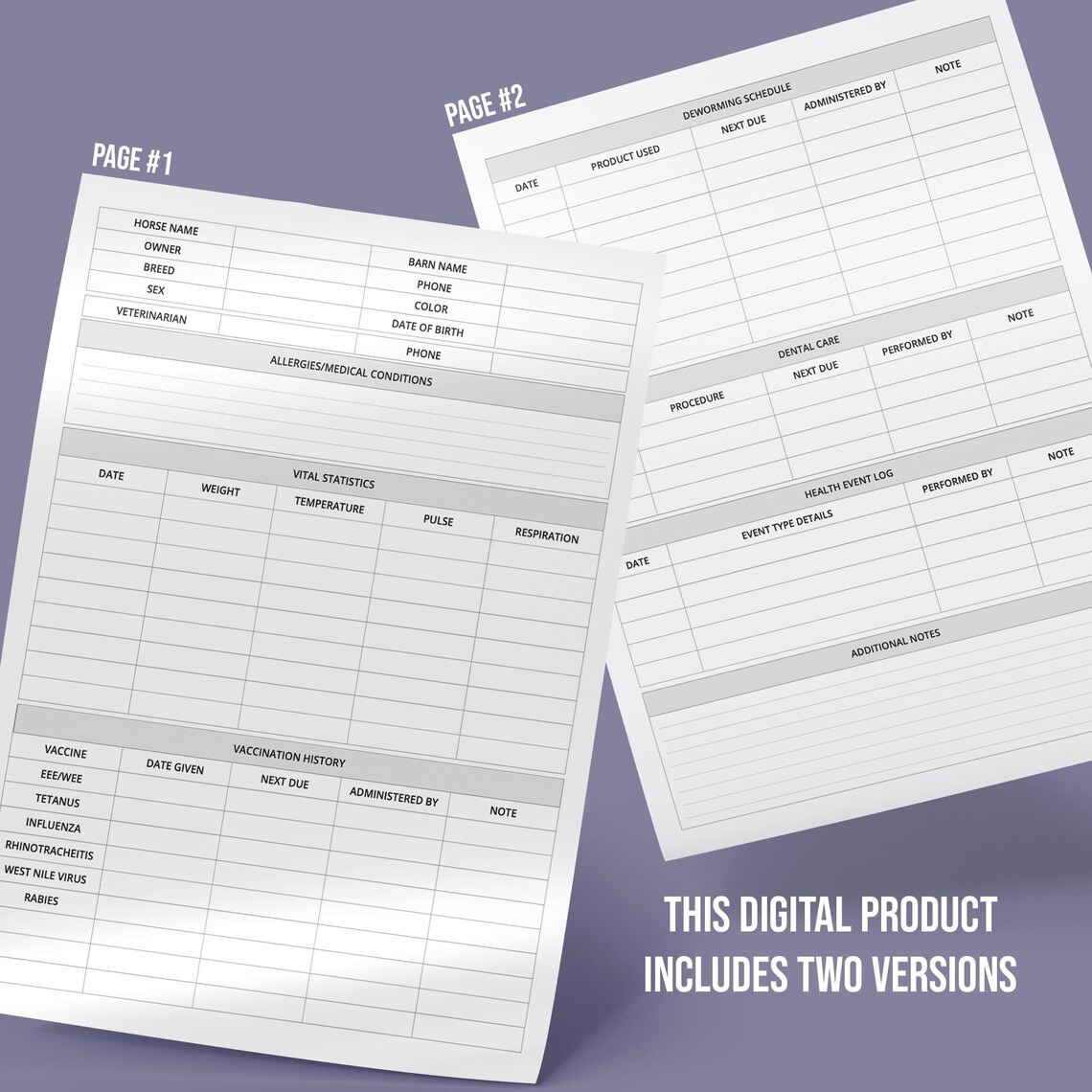 Equine Health Record Form - Etsy