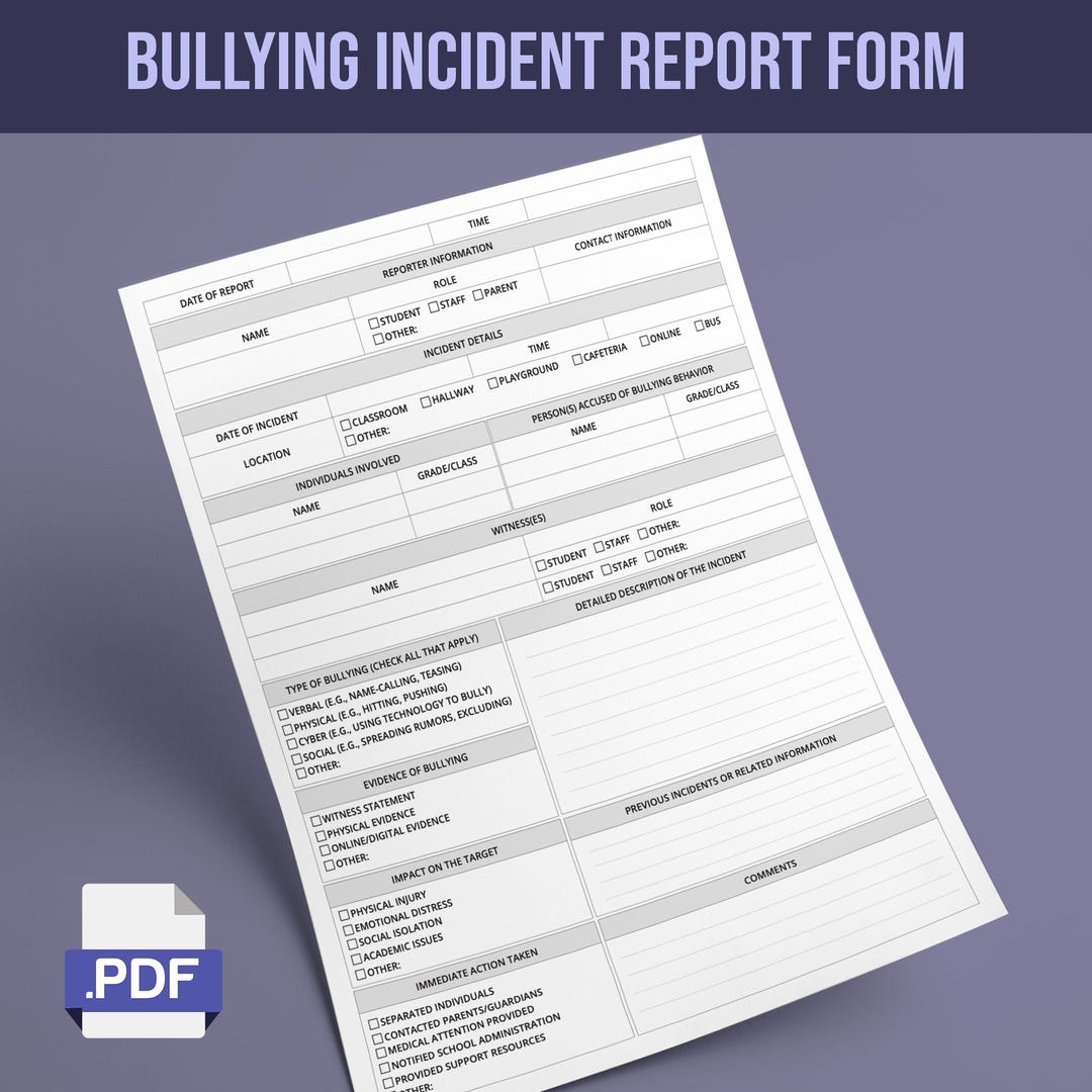 Bullying Incident Report Form - Etsy