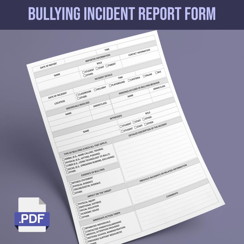 Bullying Incident Report Form - Etsy