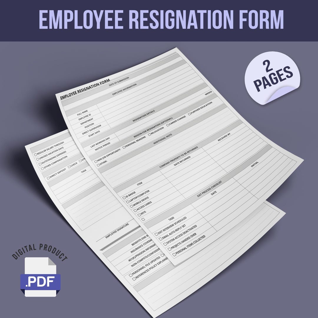 Employee Resignation Form - Etsy