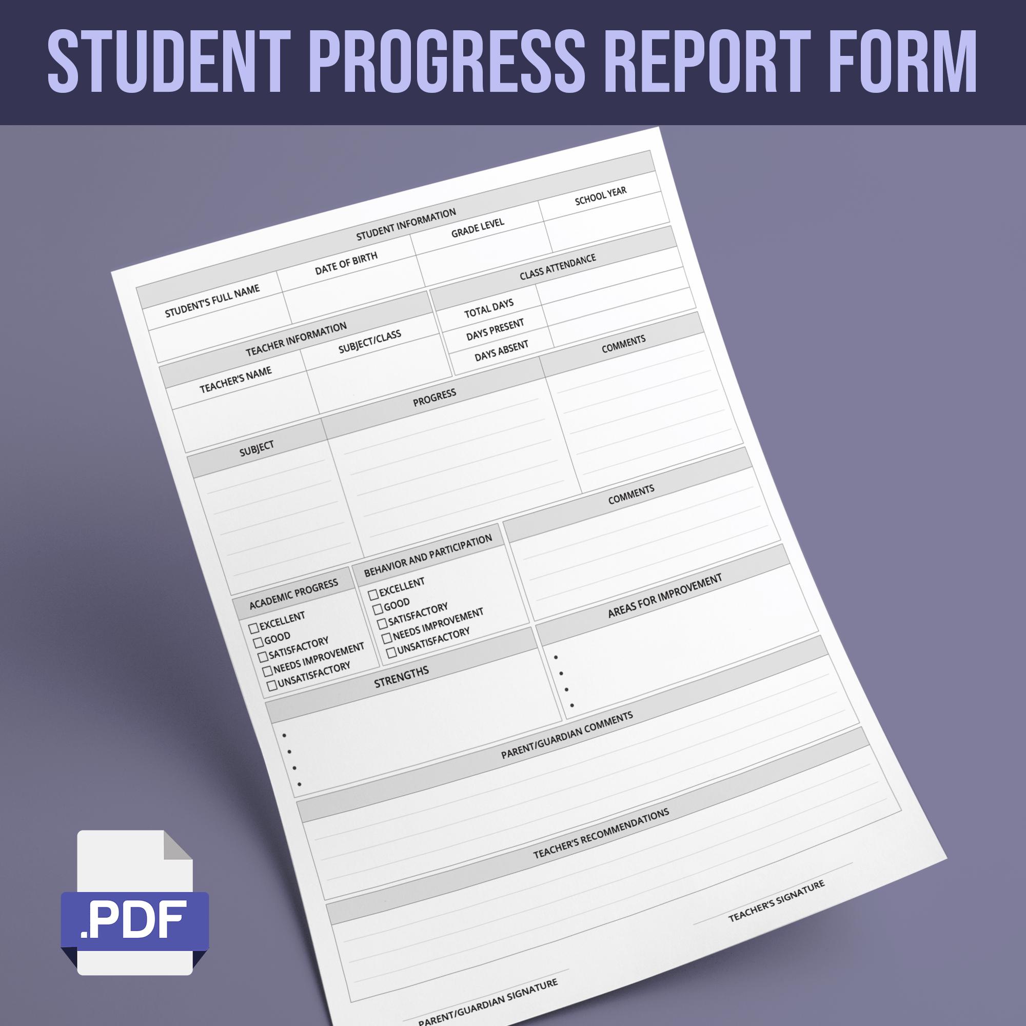 Student Progress Report Form - Etsy