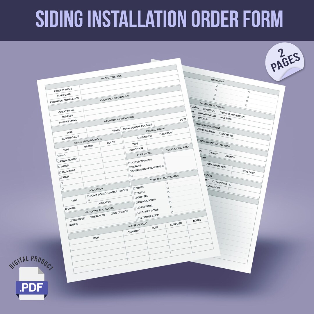 Siding Installation Order Form - Etsy