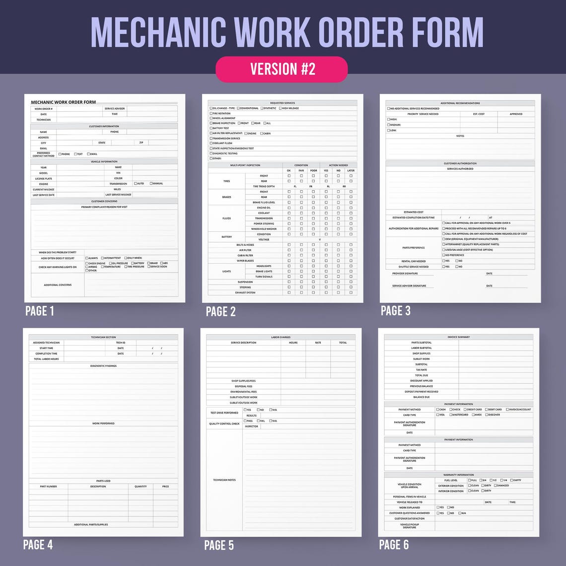 Mechanic Work Order Form - Etsy