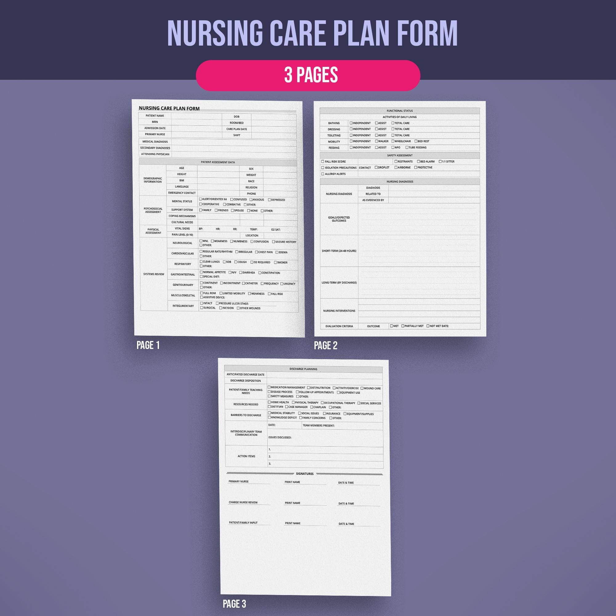 Nursing Forms Bundle | Care Plan, HIPAA, SBAR, Assessment (PDF Download ...