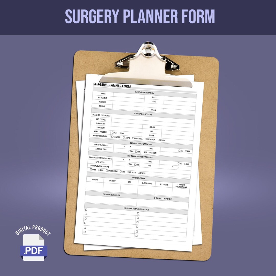 Surgery Planner Form - Etsy