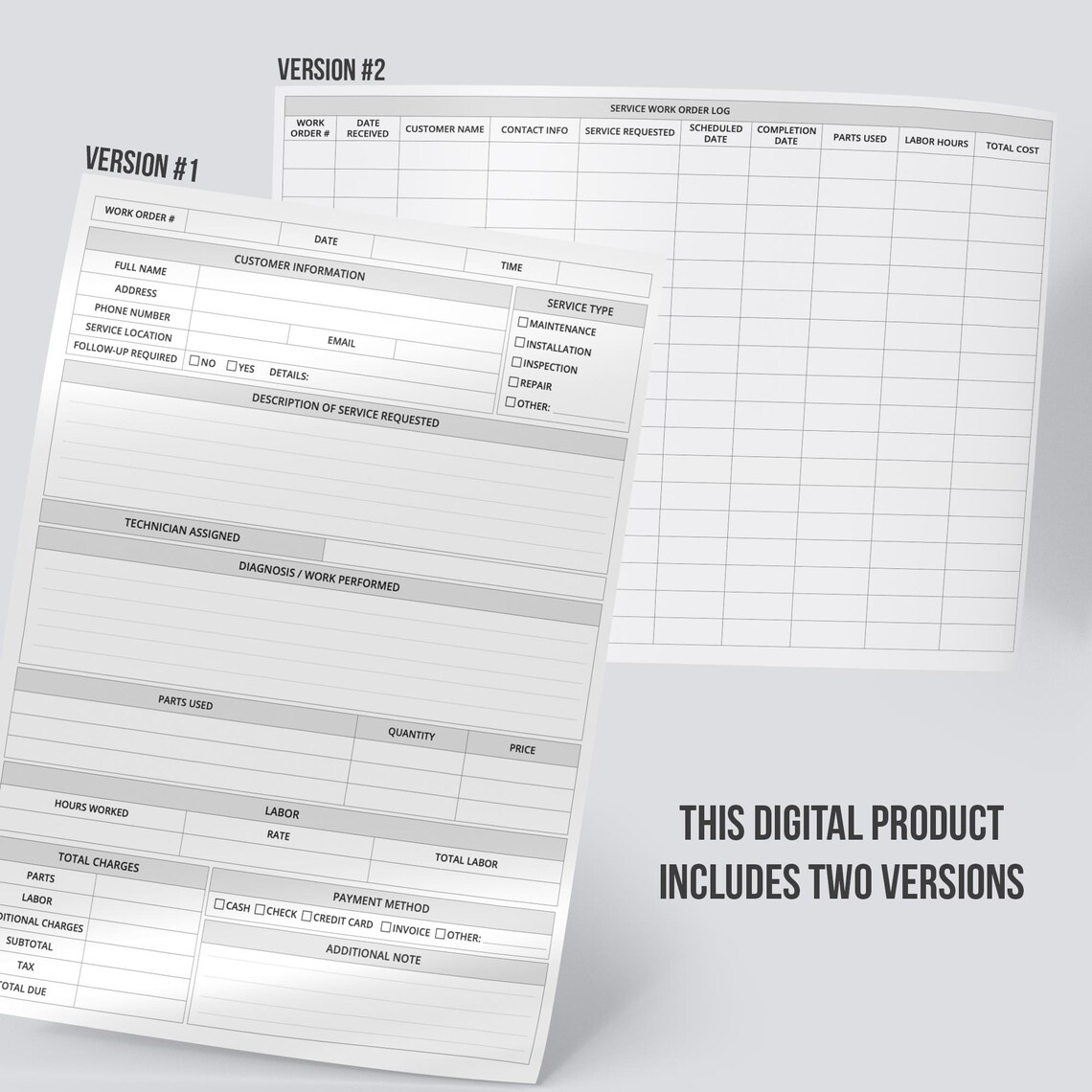 Service Work Order Log Form - Etsy