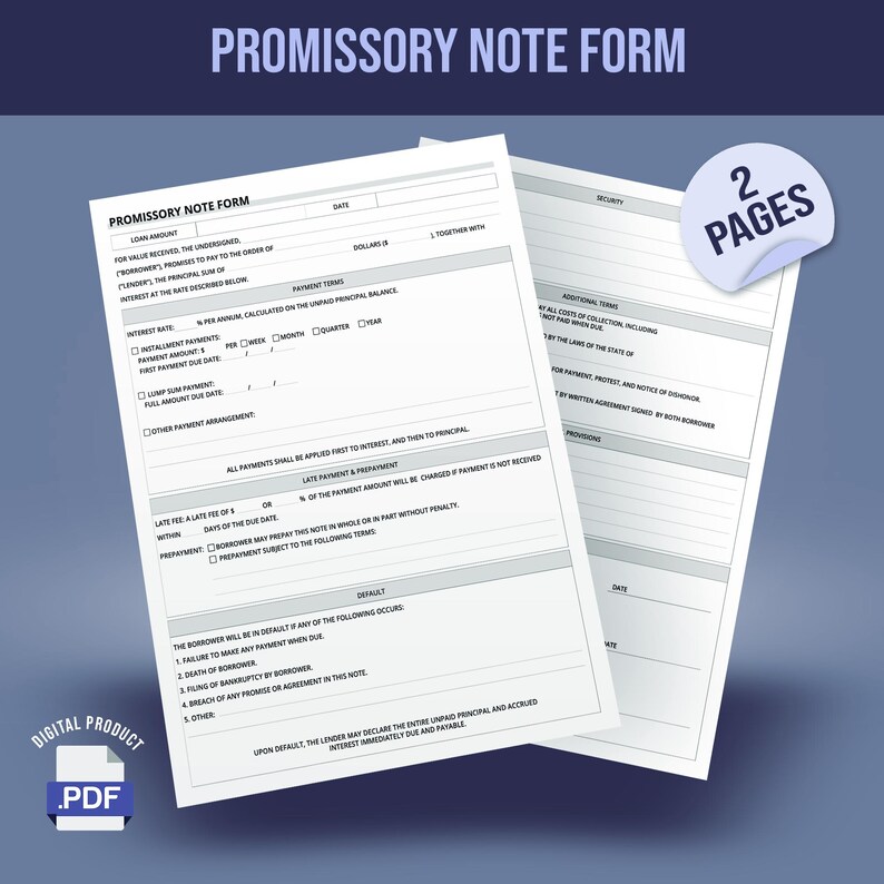 Promissory Note Form - Etsy