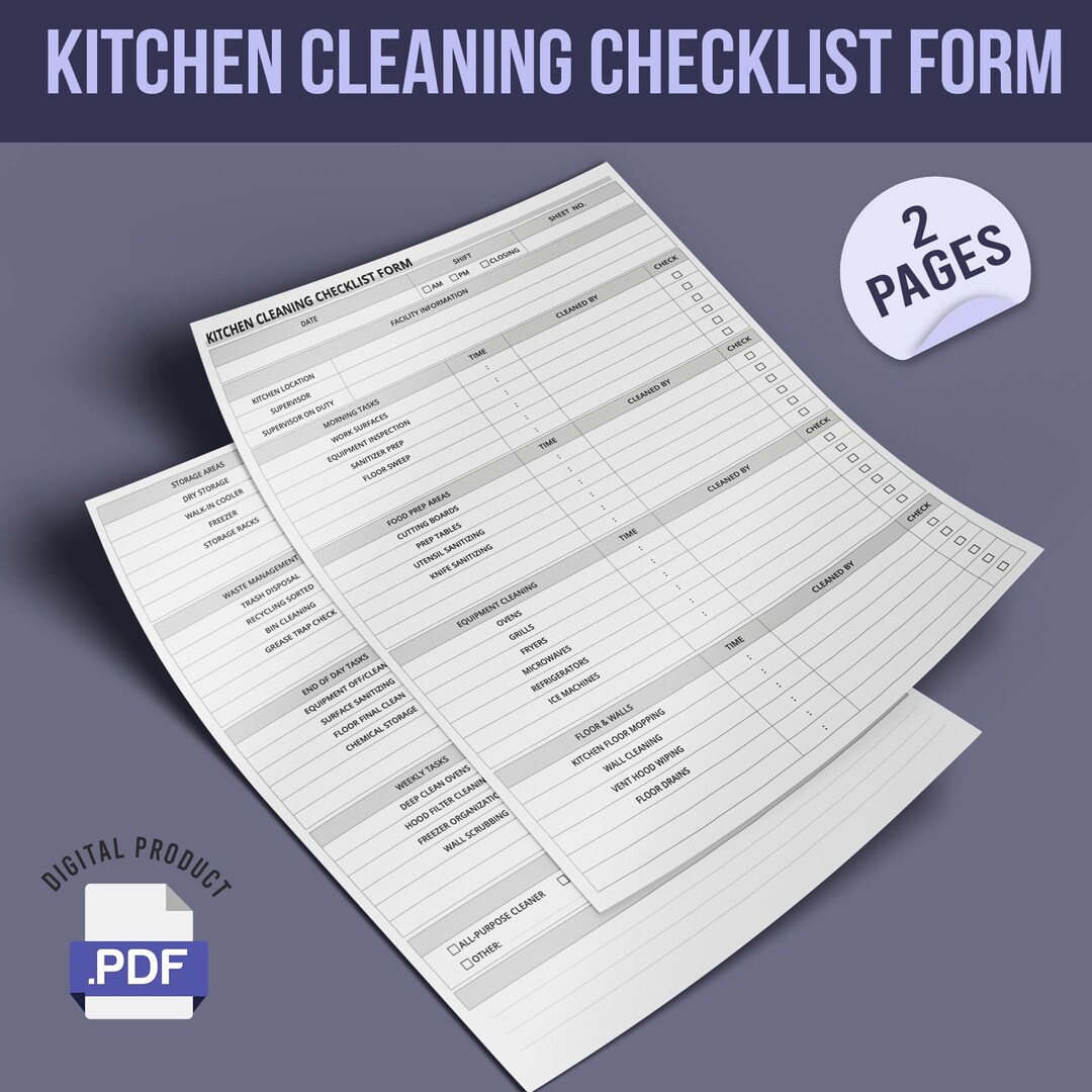 Kitchen Cleaning Checklist Form - Etsy