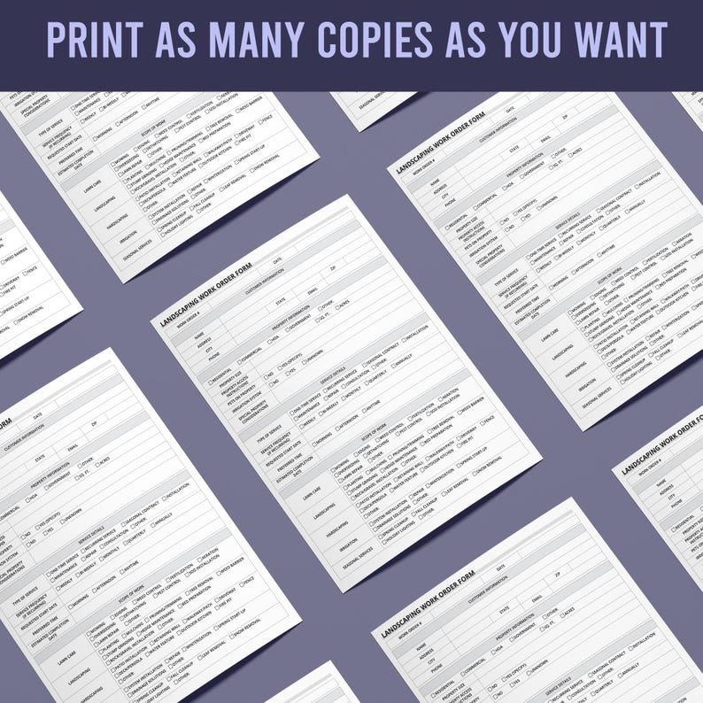 Landscaping Work Order Form - Etsy