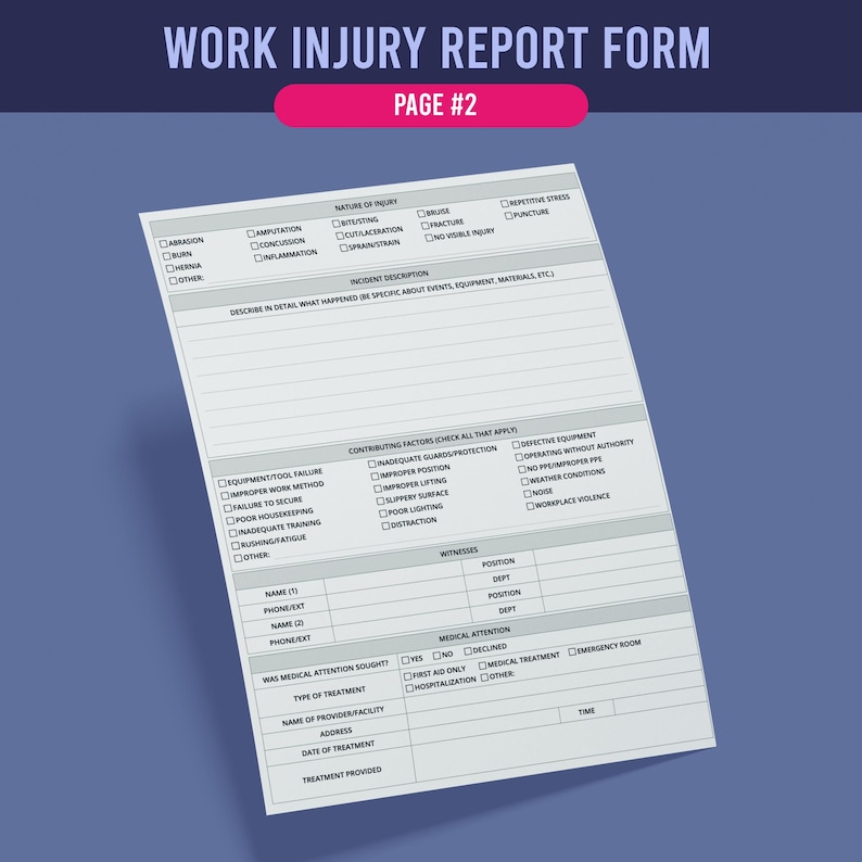 Work Injury Report Form - Workplace Accident & Incident Documentation ...