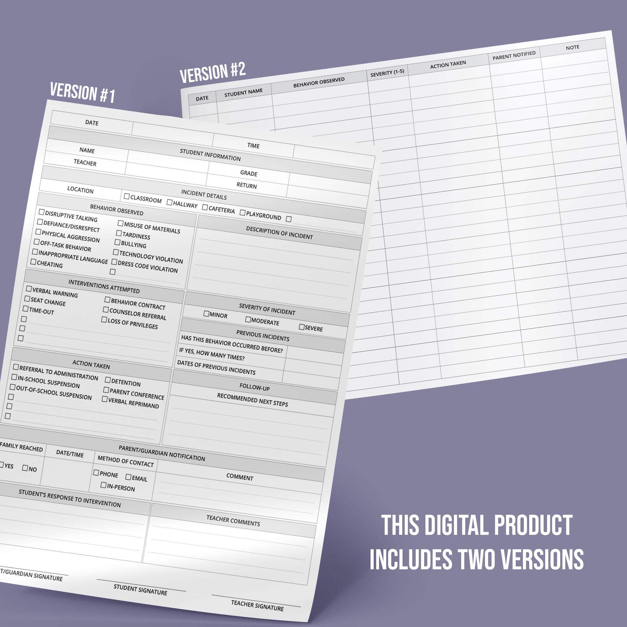 Classroom Behavior Report Form - Etsy