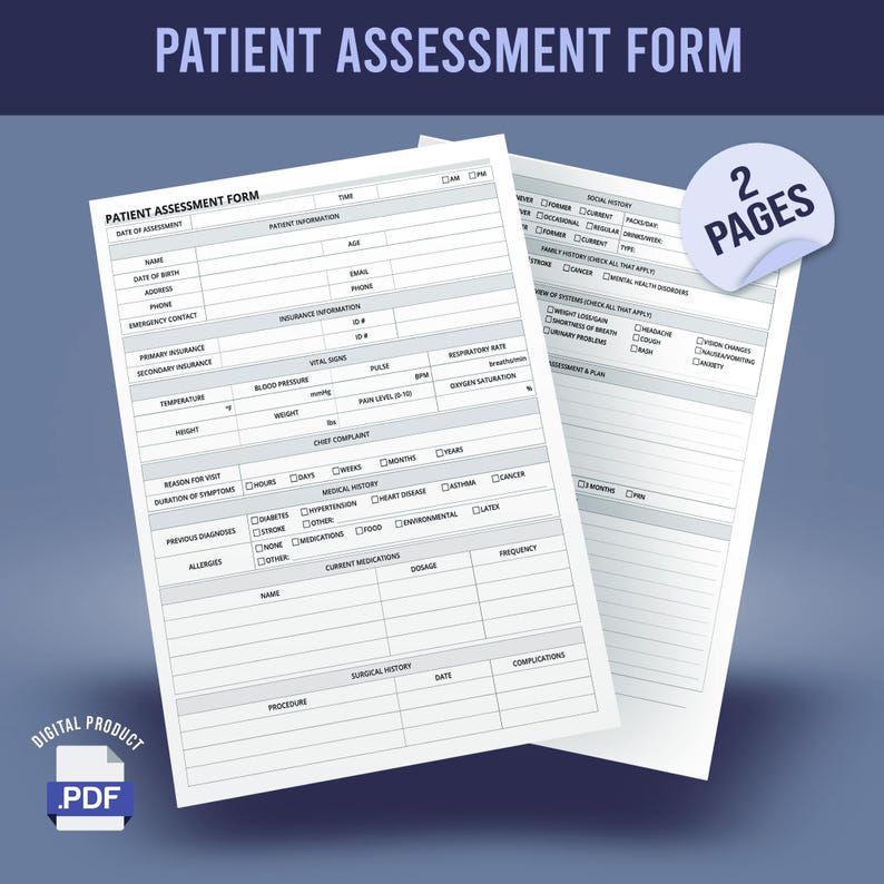 Patient Assessment Form - Etsy