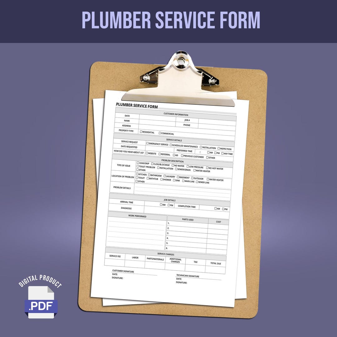 Plumber Service Form - Etsy