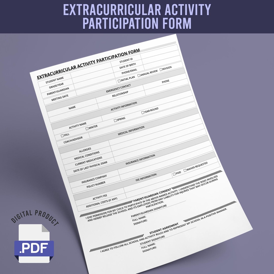 Extracurricular Activity Participation Form - Etsy